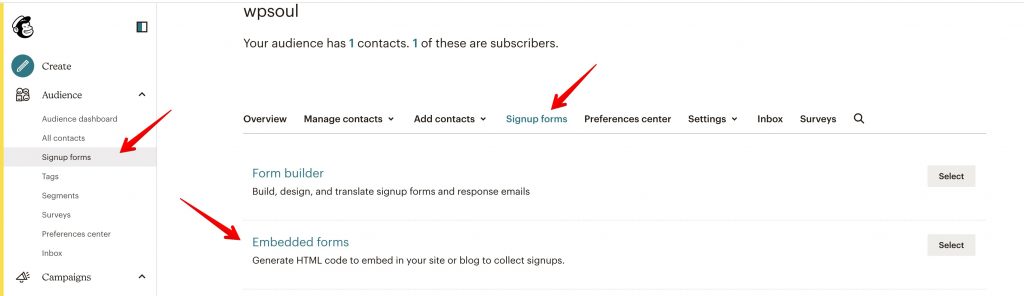 How to add Mailchimp email form to post or page