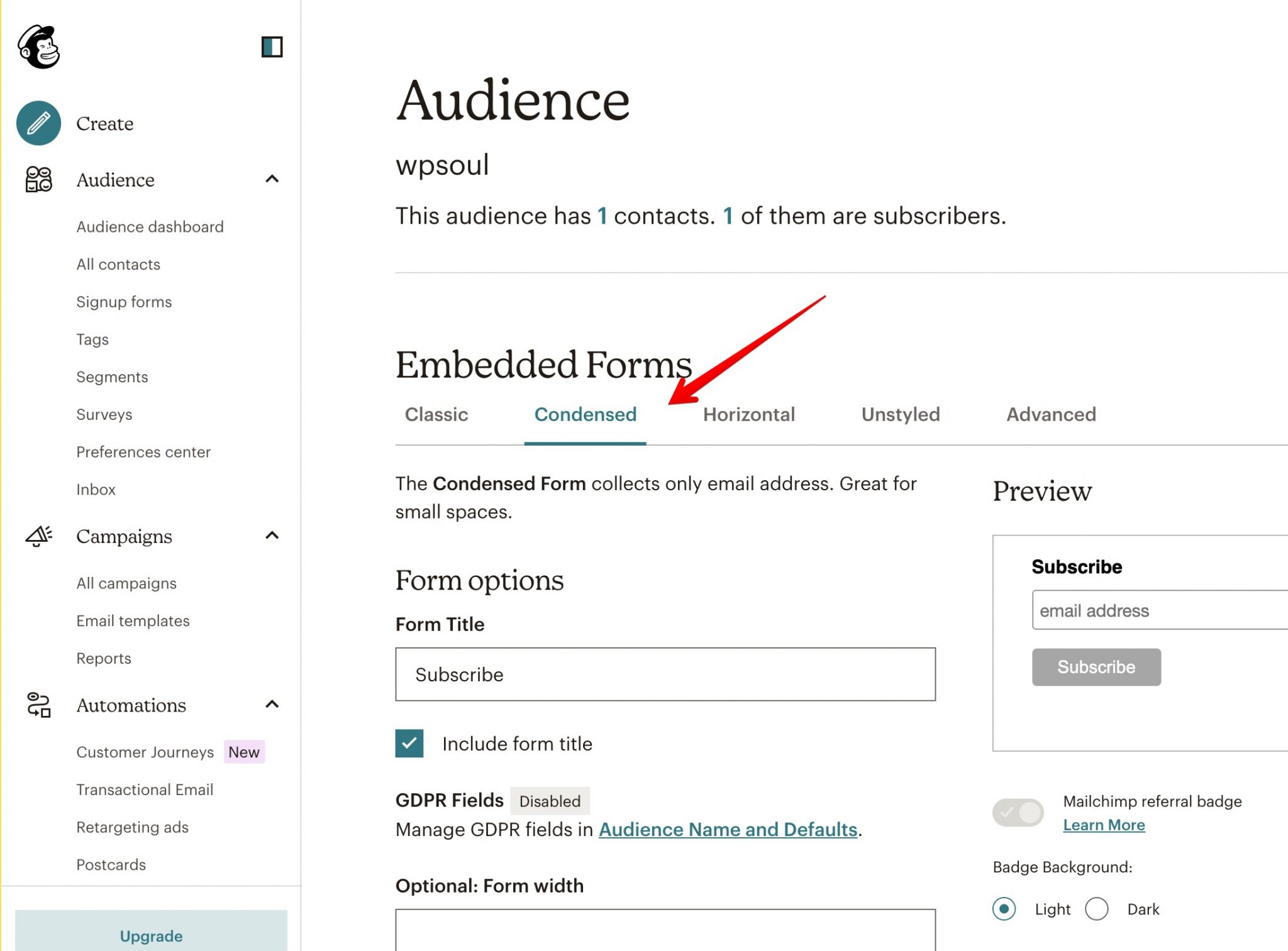 How to add Mailchimp email form to post or page