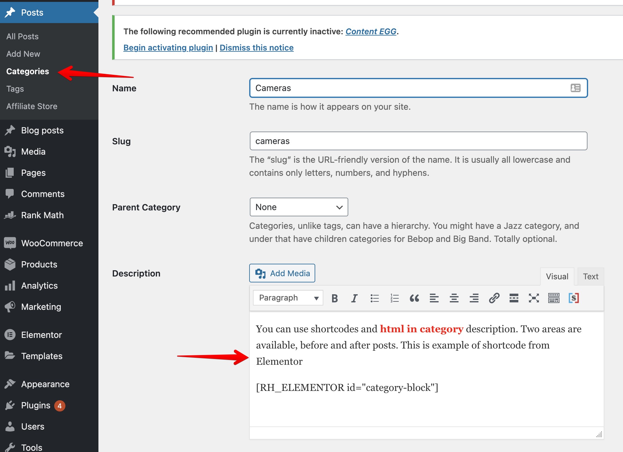 Settings and customization of Category pages